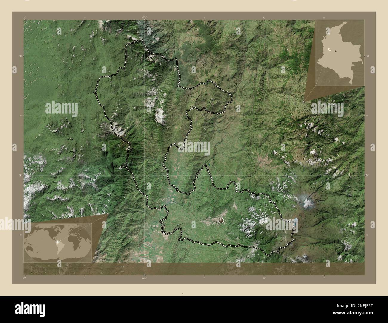 Risaralda, department of Colombia. High resolution satellite map. Corner auxiliary location maps ...