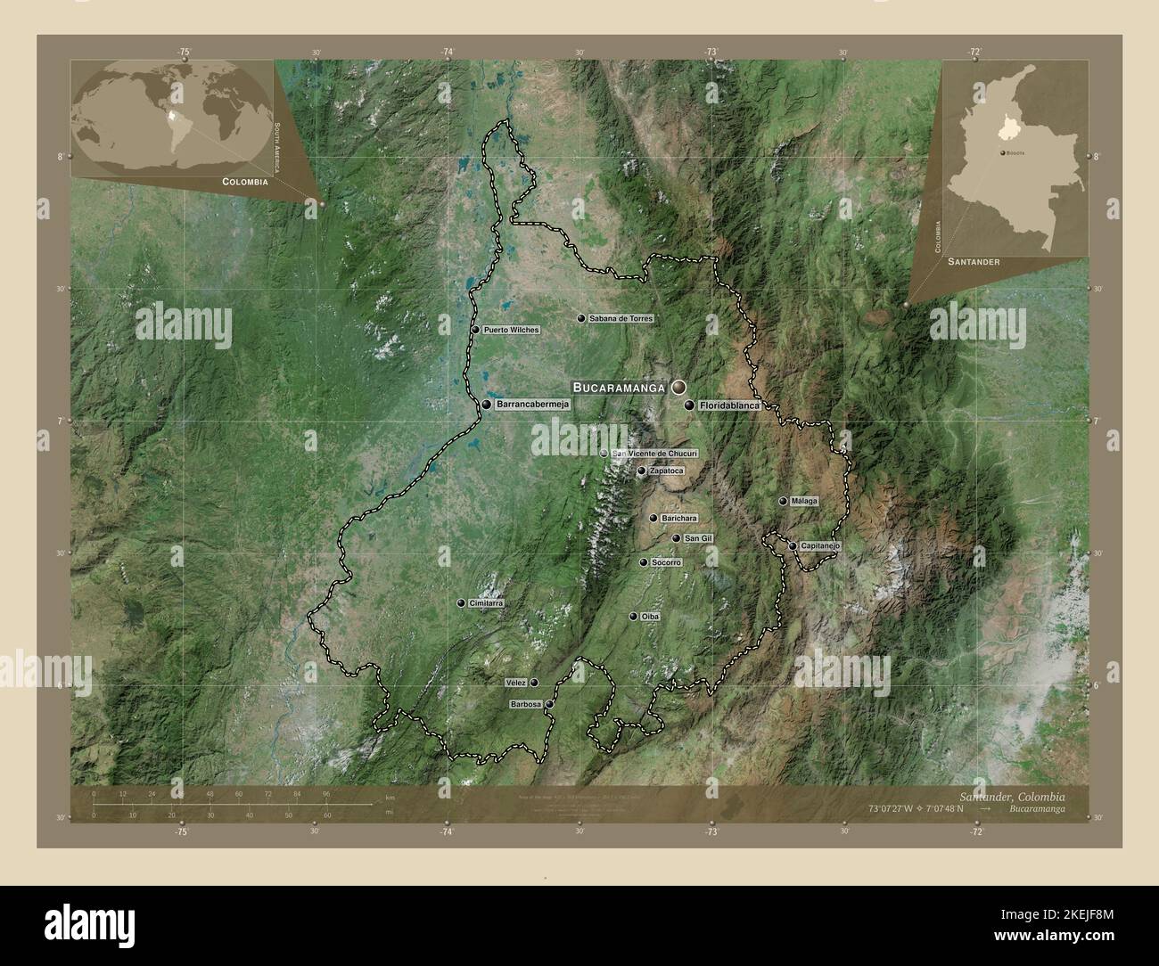 Santander, department of Colombia. High resolution satellite map ...