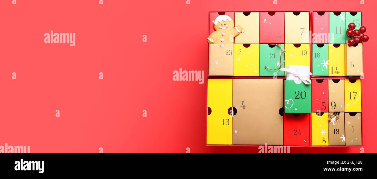 Beautiful Christmas advert calendar on red background with space for ...
