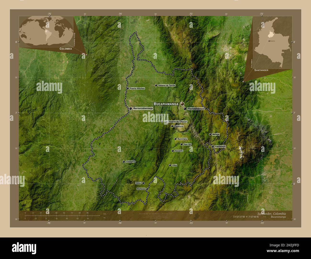 Santander, department of Colombia. Low resolution satellite map ...