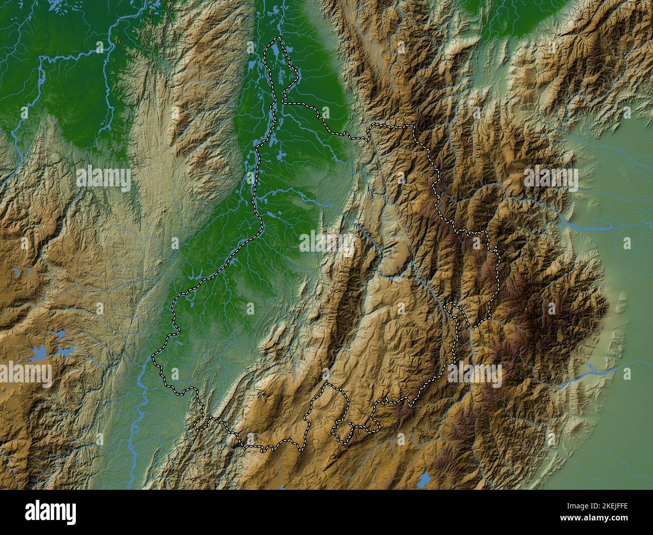 Santander, department of Colombia. Colored elevation map with lakes and ...