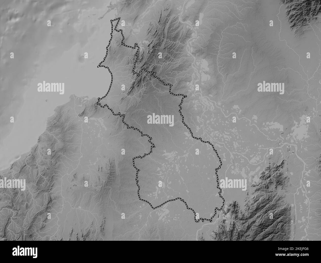 Sucre, department of Colombia. Grayscale elevation map with lakes and ...