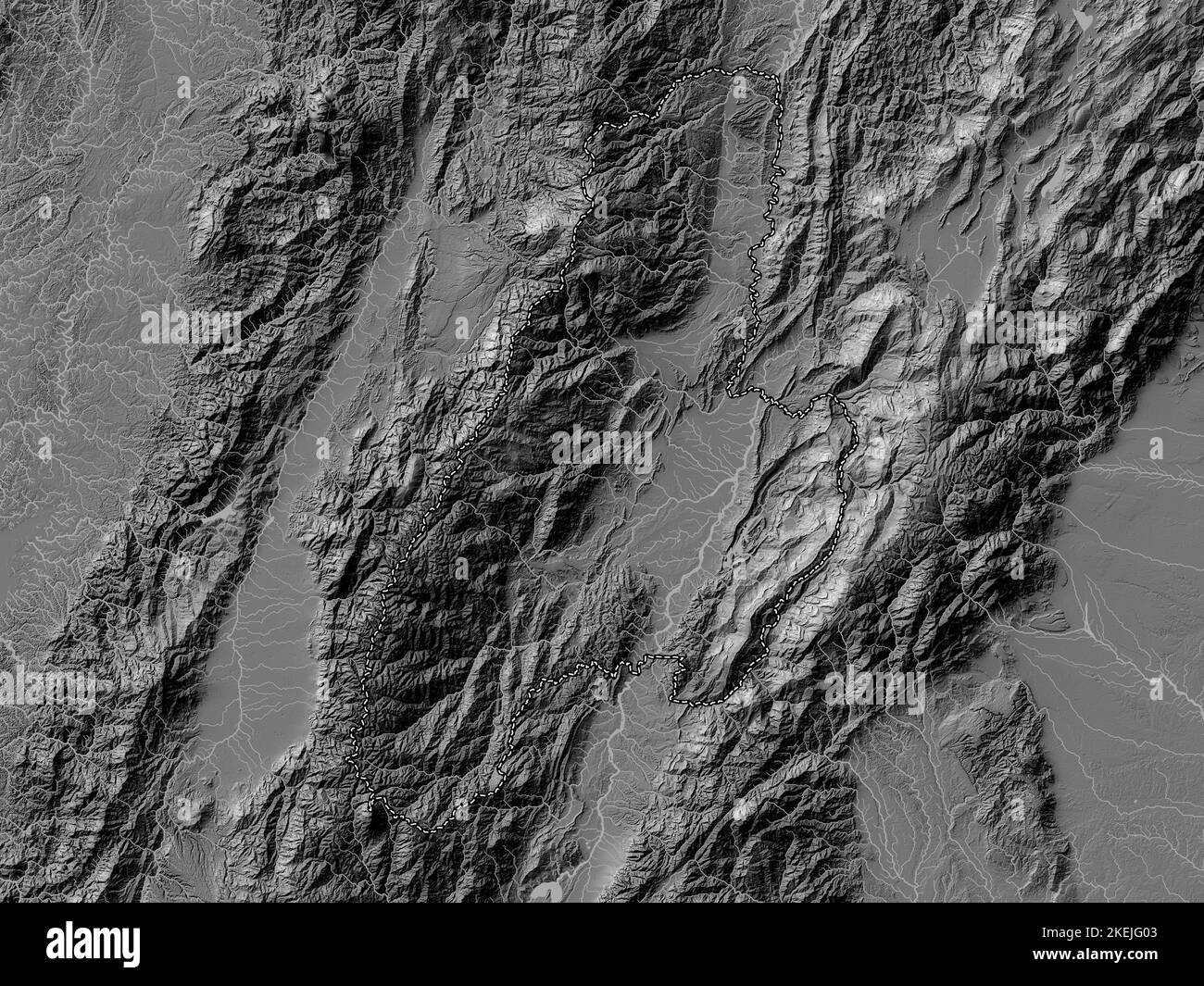 Tolima, department of Colombia. Bilevel elevation map with lakes and ...