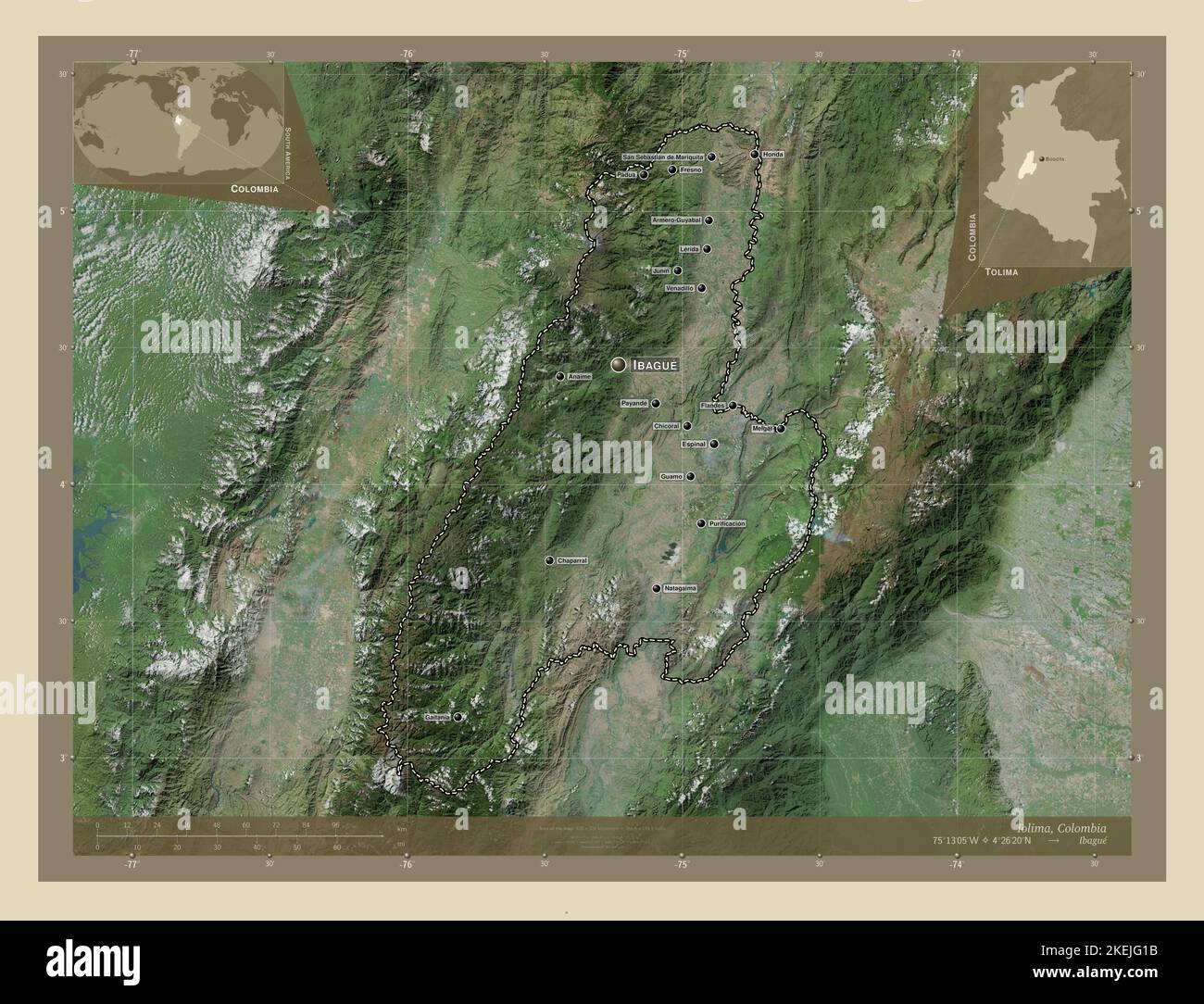 Tolima, department of Colombia. High resolution satellite map ...