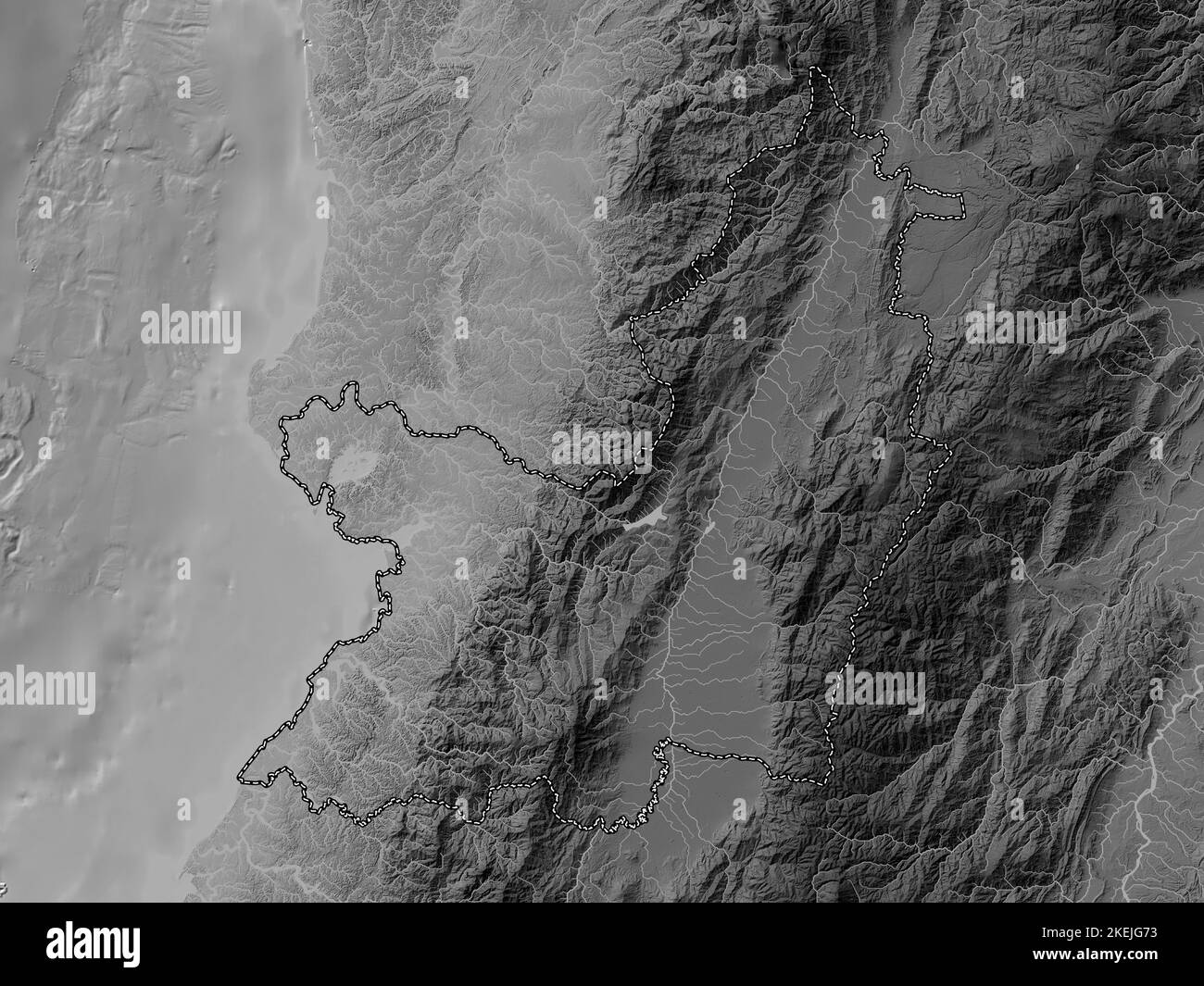 Valle del Cauca, department of Colombia. Grayscale elevation map with ...