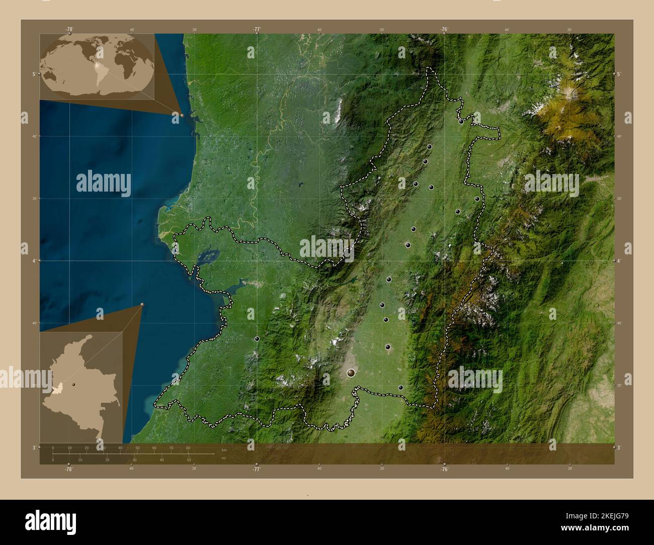 Valle del Cauca, department of Colombia. Low resolution satellite map ...