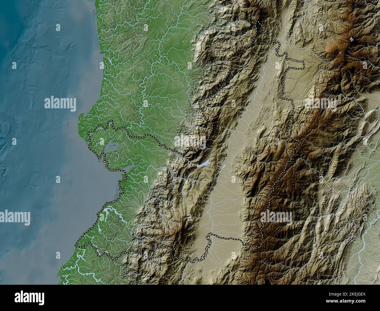 Valle del Cauca, department of Colombia. Elevation map colored in wiki ...