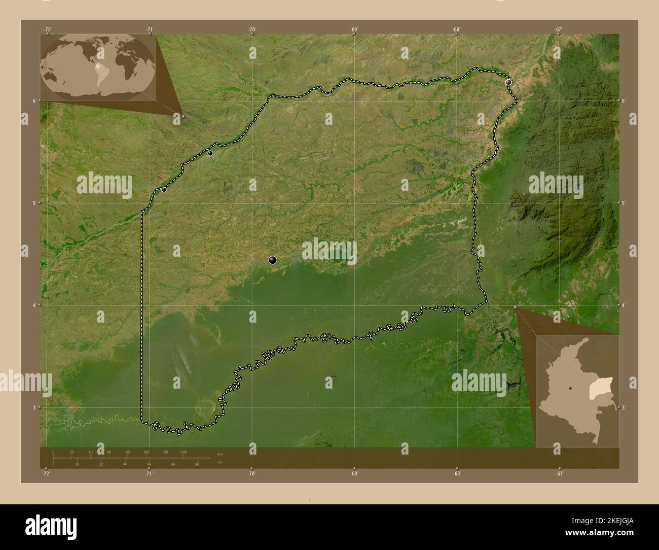 Vichada, commissiary of Colombia. Low resolution satellite map ...