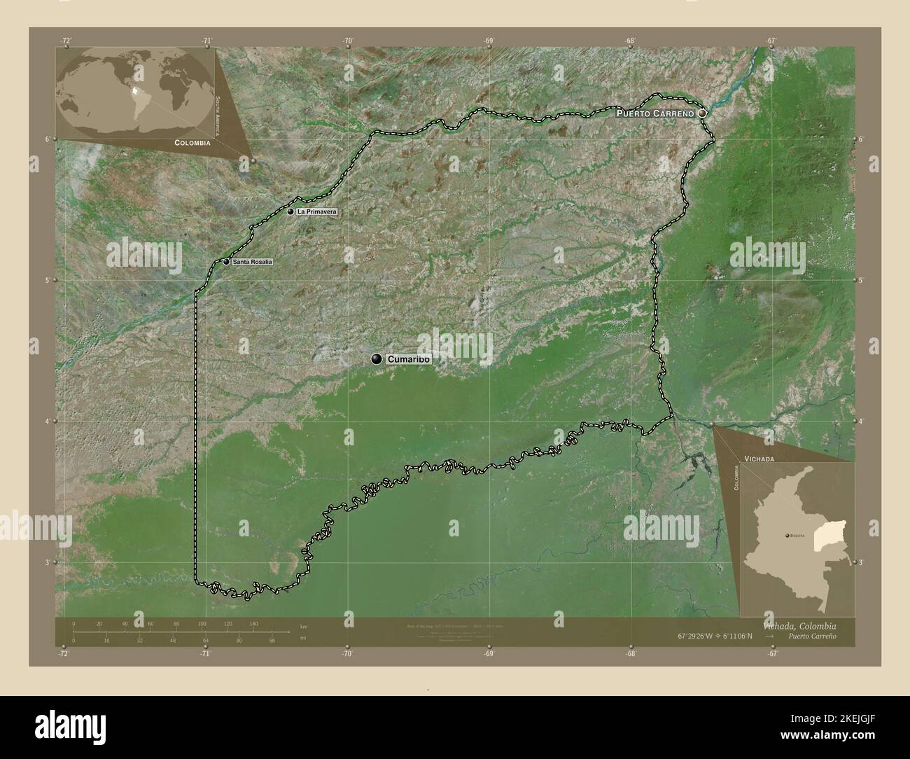 Vichada, commissiary of Colombia. High resolution satellite map ...