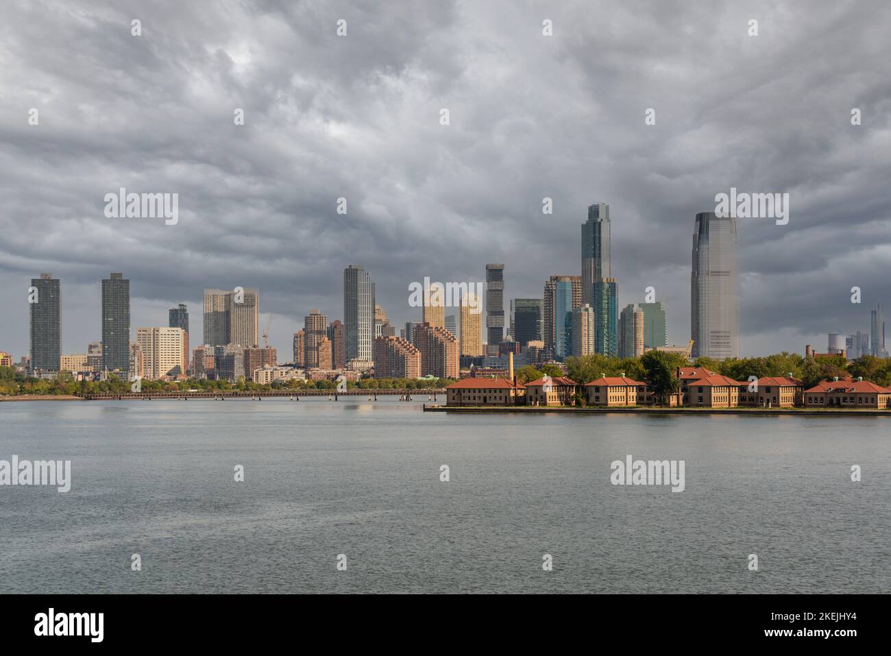 View of Ellis Island from Liberty Island with New Jersey in the ...