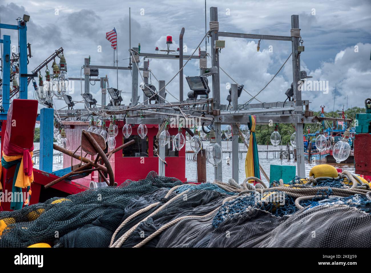 scene of fishing boats harbor at the dock Stock Photo - Alamy