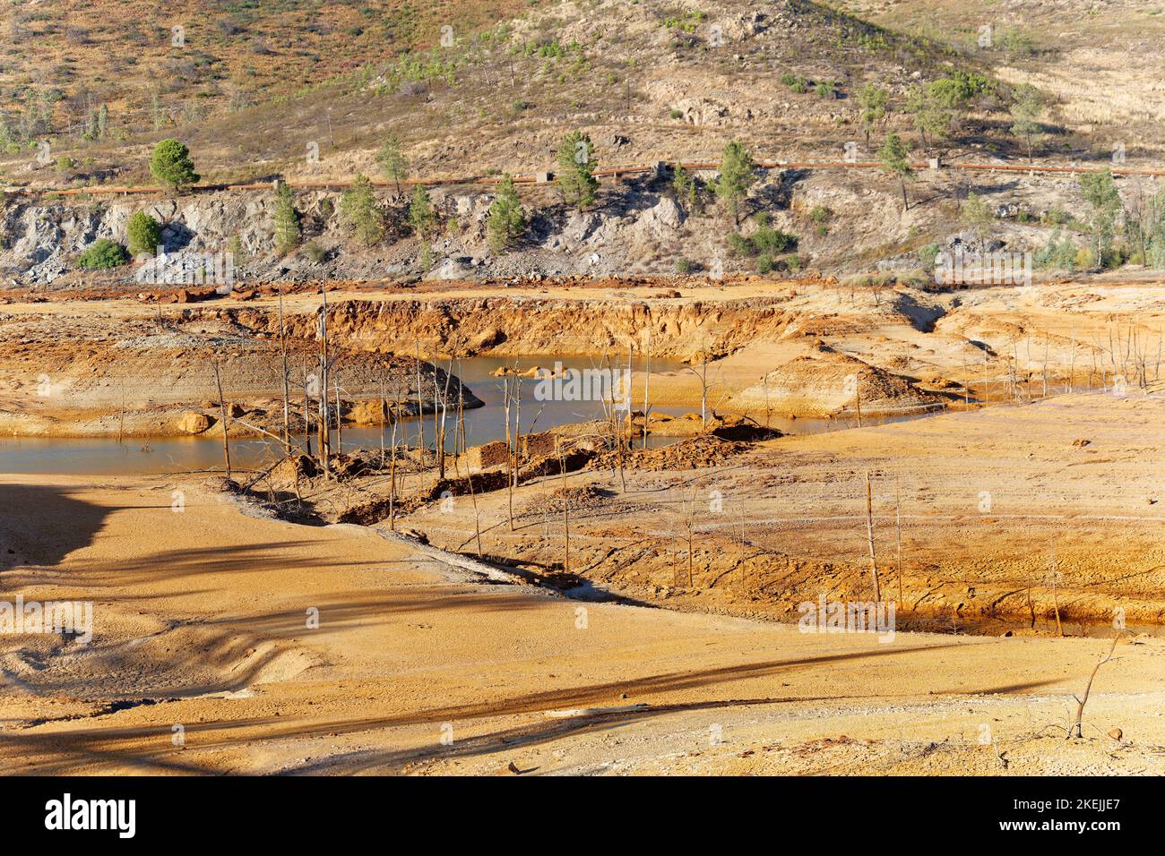 Low levels of water reservoir. Dry climate. Shortage of water. Dead ...