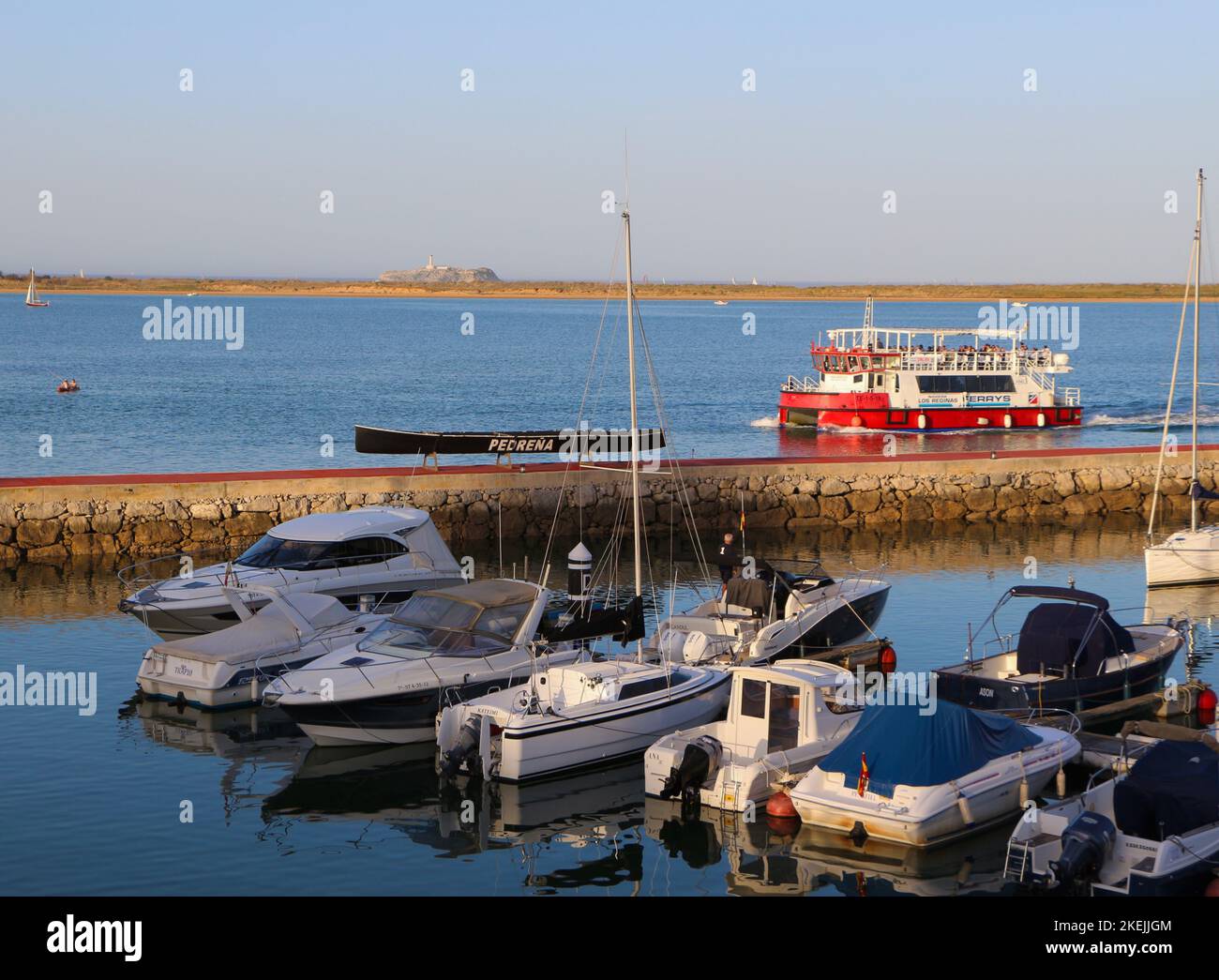 The Naviera Los Reginas ferry approaching the ferry stop with the Moors ...