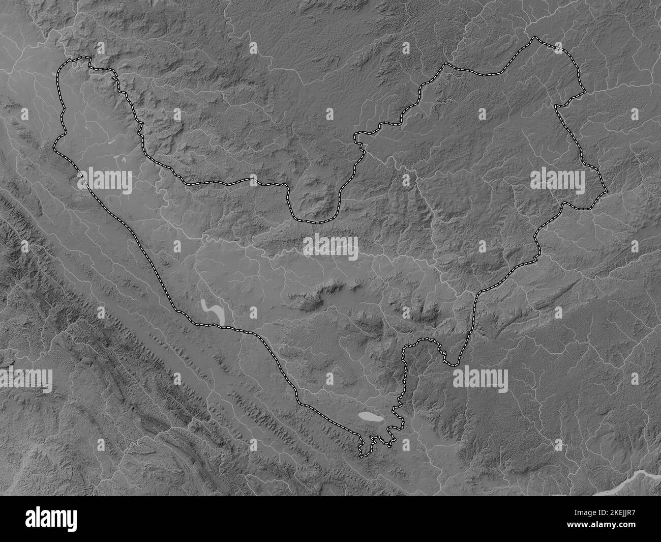 Bouenza, region of Republic of Congo. Grayscale elevation map with ...