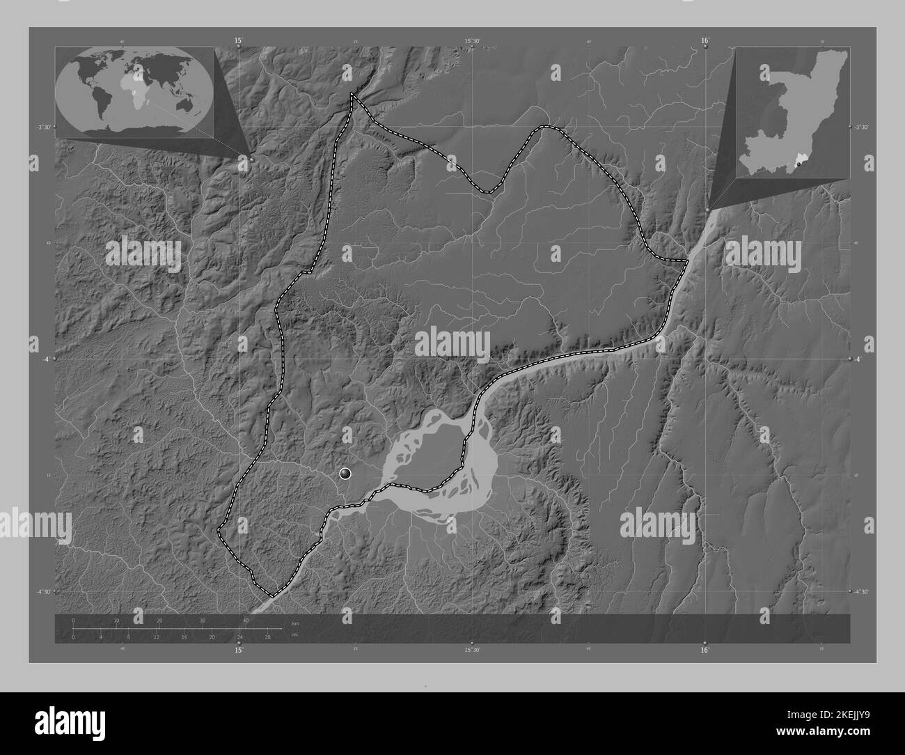 Brazzaville Region Of Republic Of Congo Grayscale Elevation Map With Lakes And Rivers Corner