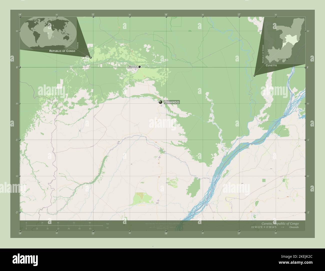 Cuvette, region of Republic of Congo. Open Street Map. Locations and ...