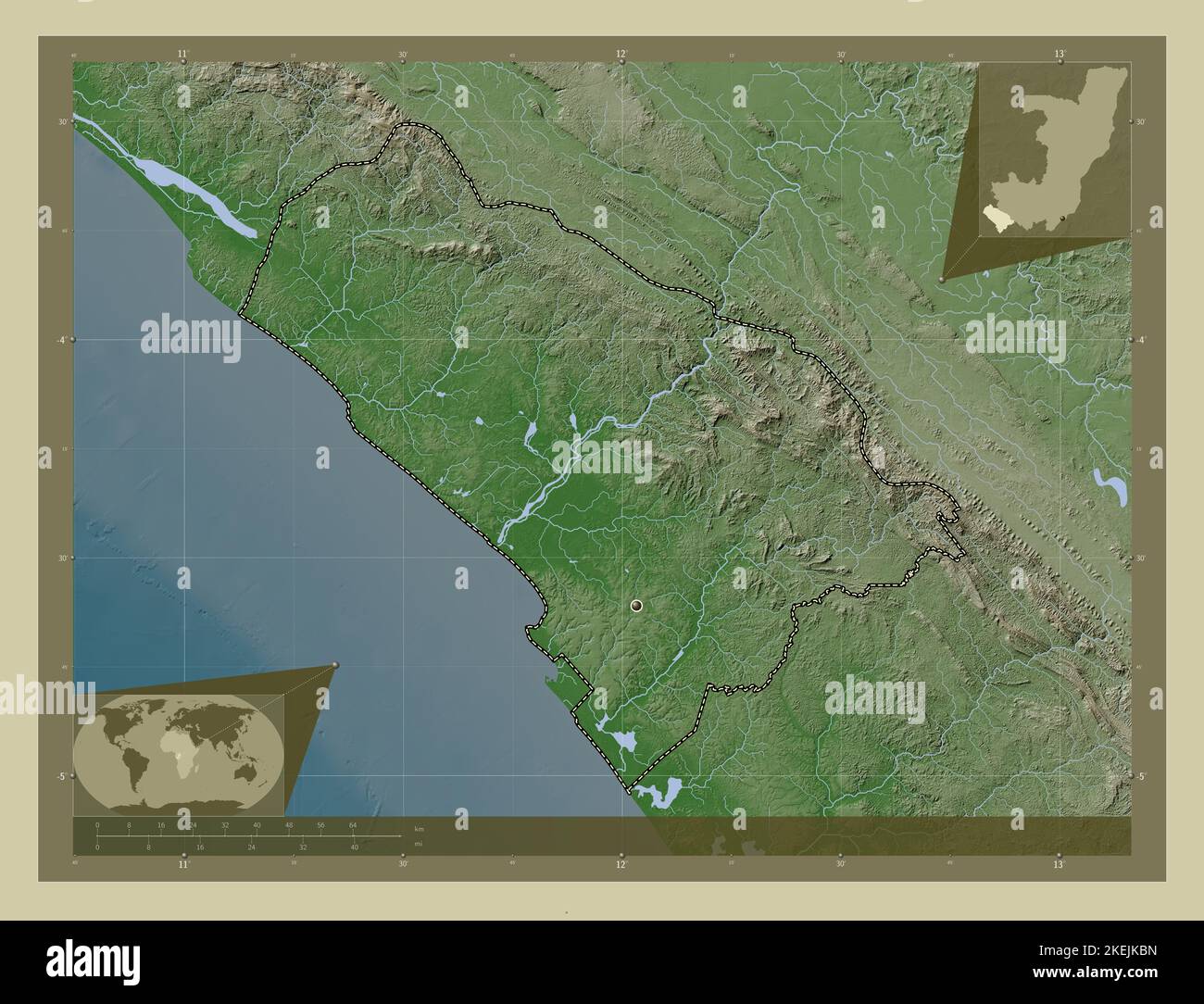 Kouilou, region of Republic of Congo. Elevation map colored in wiki ...