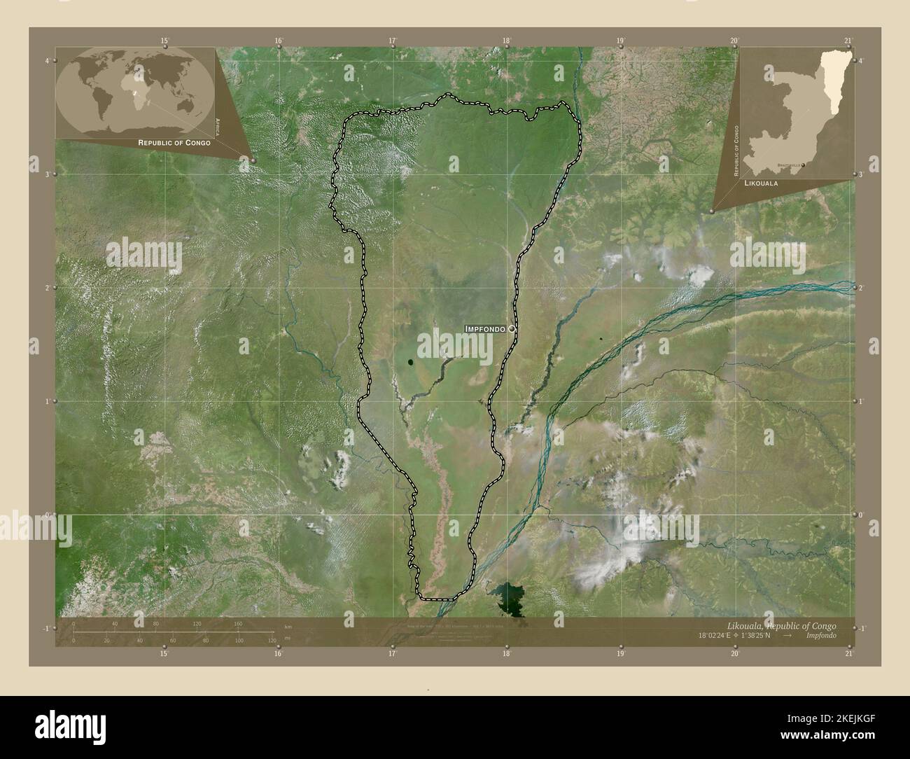 Likouala, region of Republic of Congo. High resolution satellite map ...
