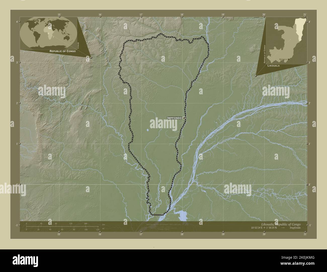 Likouala, region of Republic of Congo. Elevation map colored in wiki ...