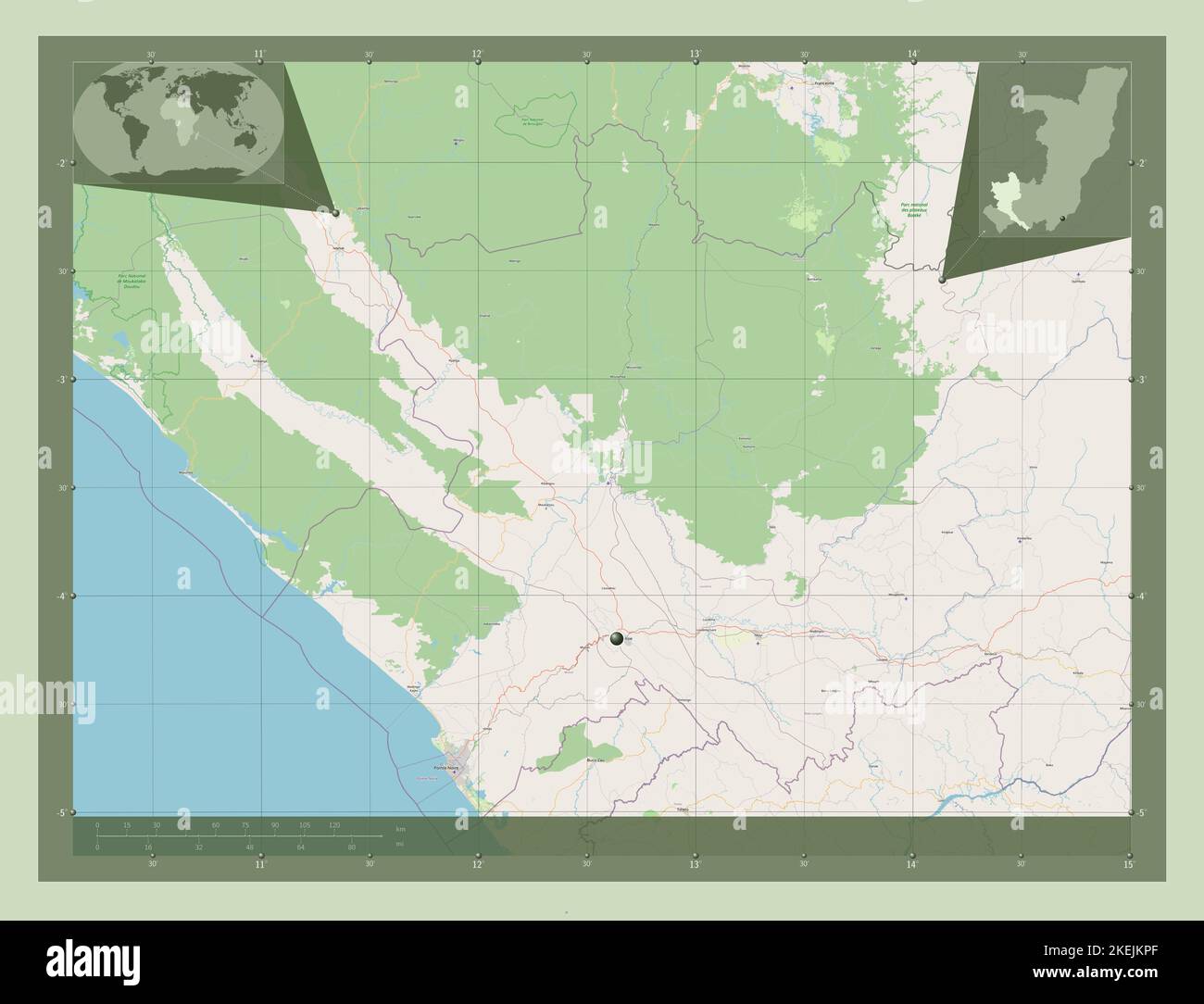 Niari, region of Republic of Congo. Open Street Map. Corner auxiliary ...