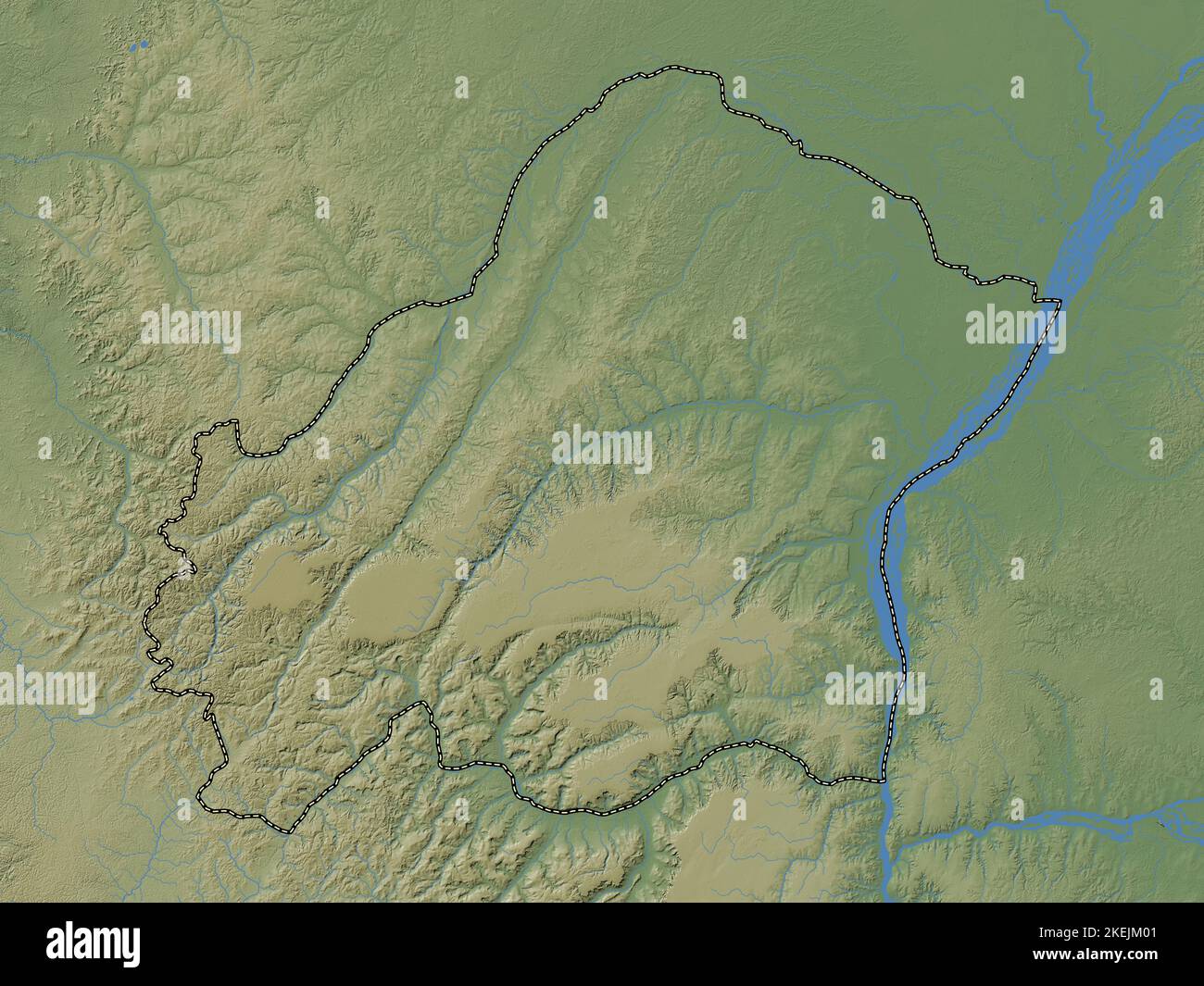 Plateaux, region of Republic of Congo. Colored elevation map with lakes ...
