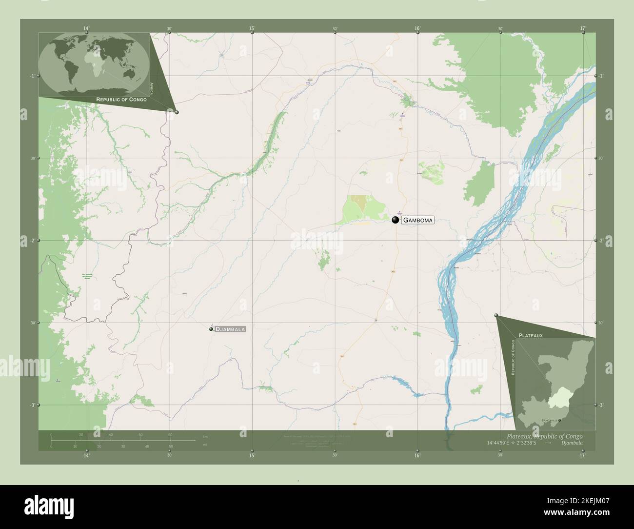 Plateaux, region of Republic of Congo. Open Street Map. Locations and ...