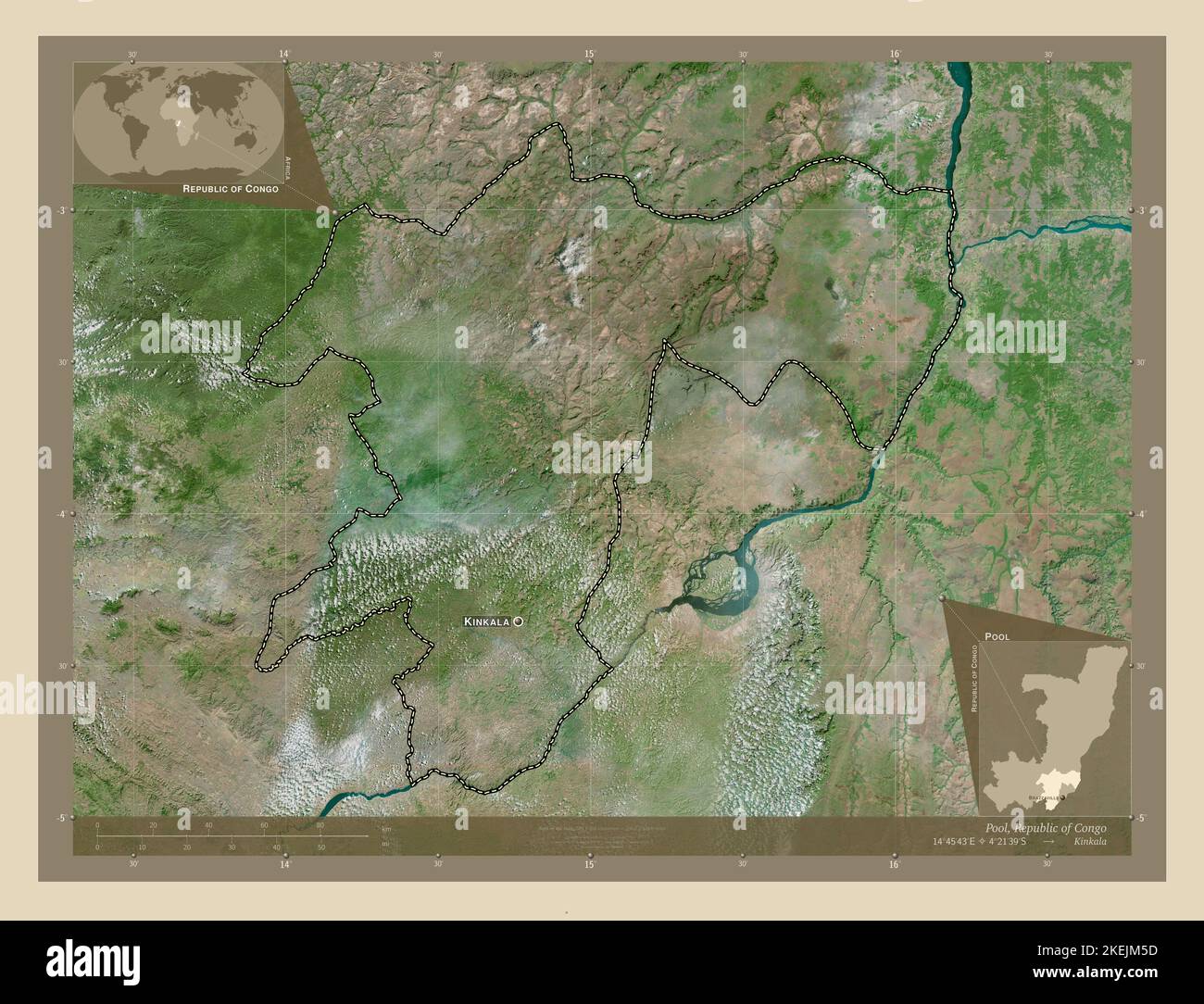 Pool, region of Republic of Congo. High resolution satellite map ...