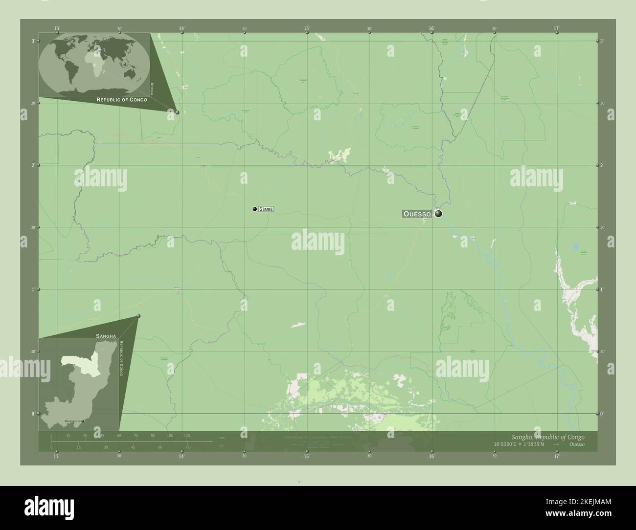 Sangha, region of Republic of Congo. Open Street Map. Locations and ...