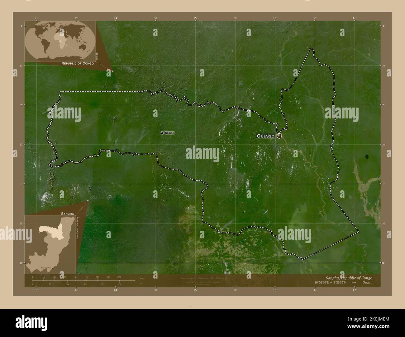 Sangha, region of Republic of Congo. Low resolution satellite map ...