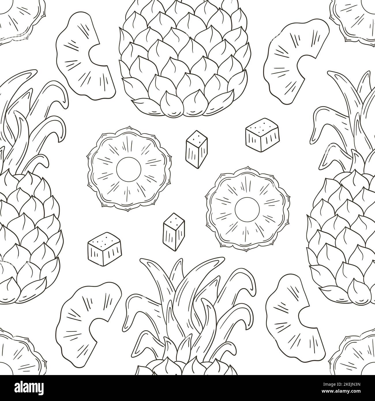 Monochrome pattern with tropical fruits. Pineapple. Illustration in ...
