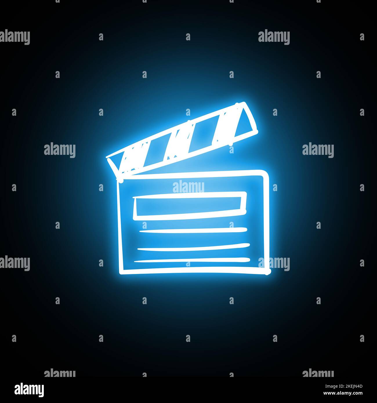 Hand drawn Clapperboard or Filming tool icon in hologram and neon style ...