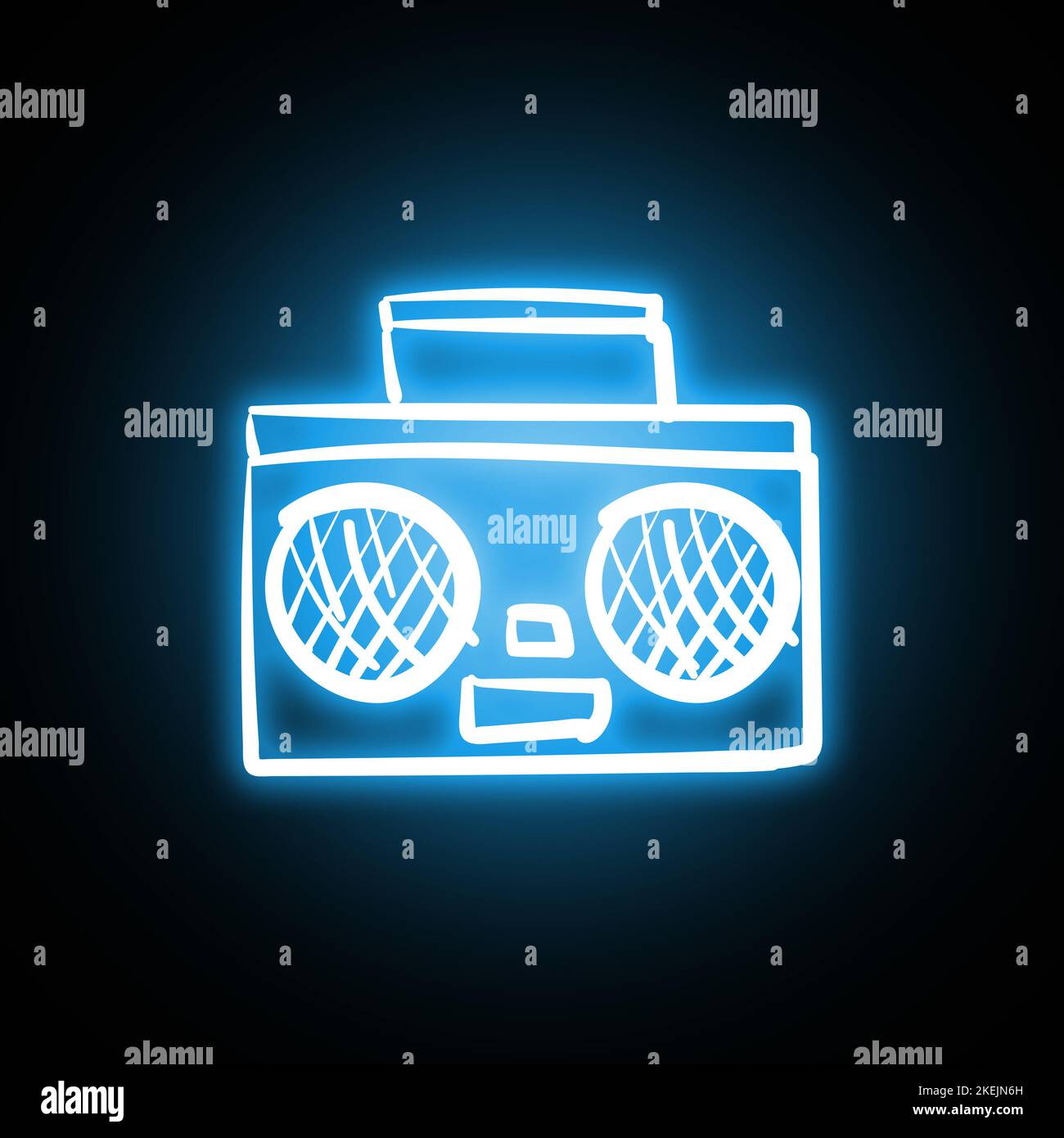 Hand drawn vintage portable tape recorder icon in hologram and neon ...