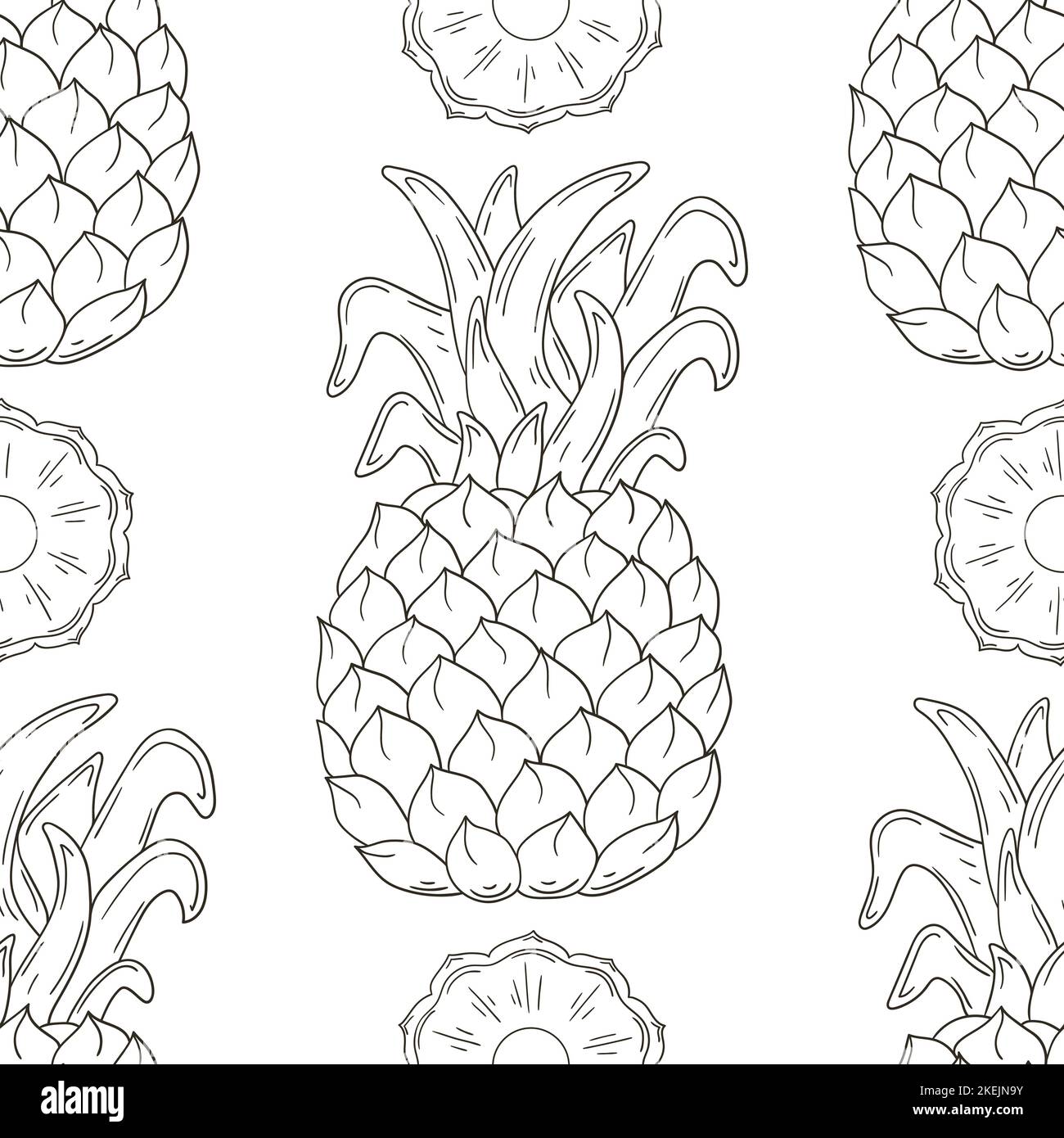 Monochrome pattern with tropical fruits. Illustration in hand draw ...