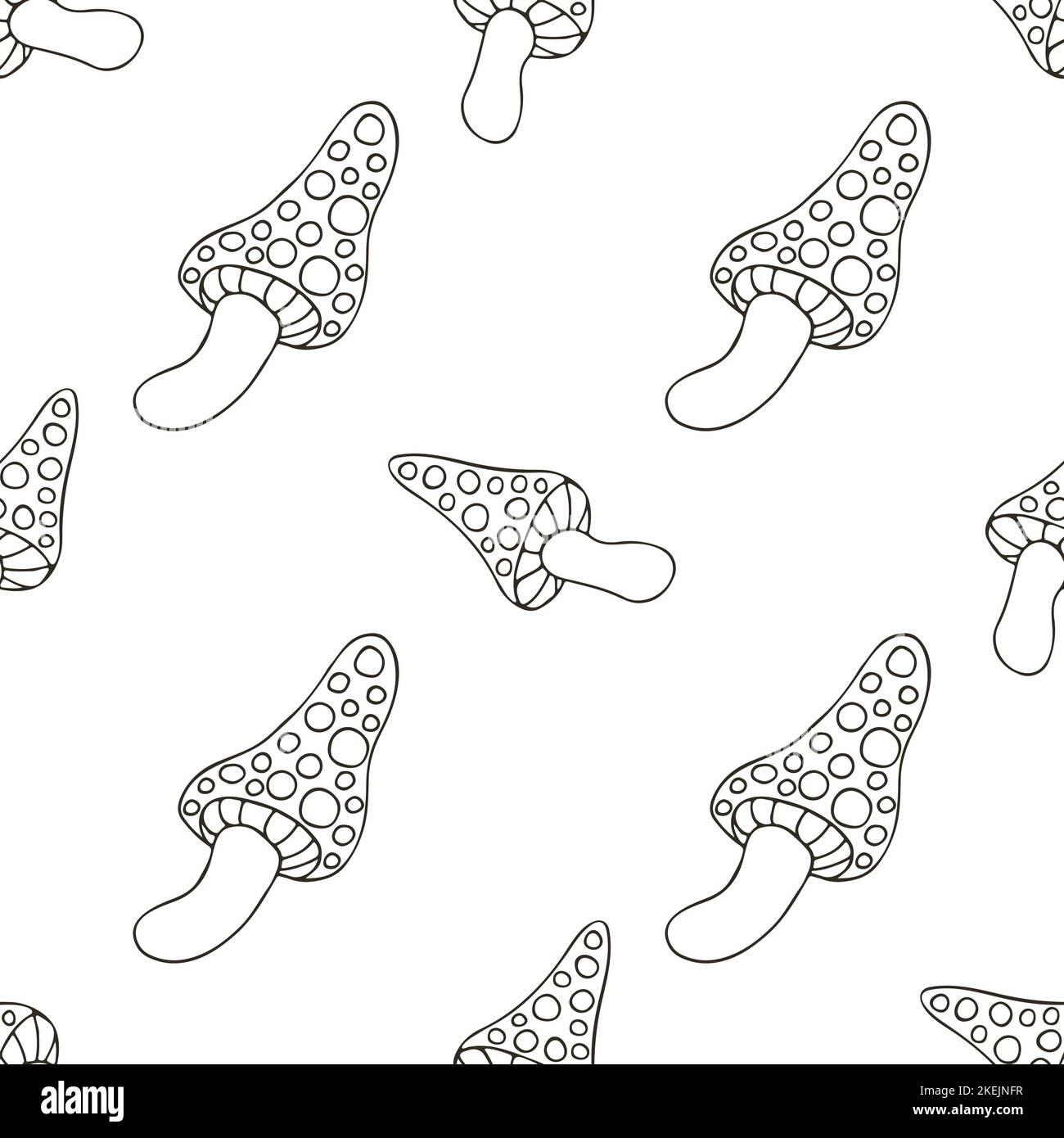 Seamless pattern with forest mushrooms. Amanitas. Illustration in hand ...