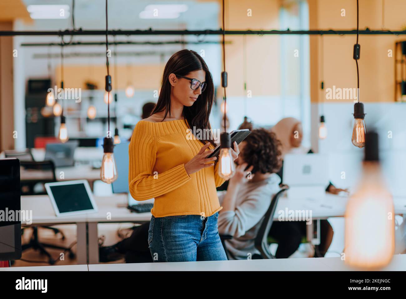 Female boss, manager executive posing in a modern startup office while ...