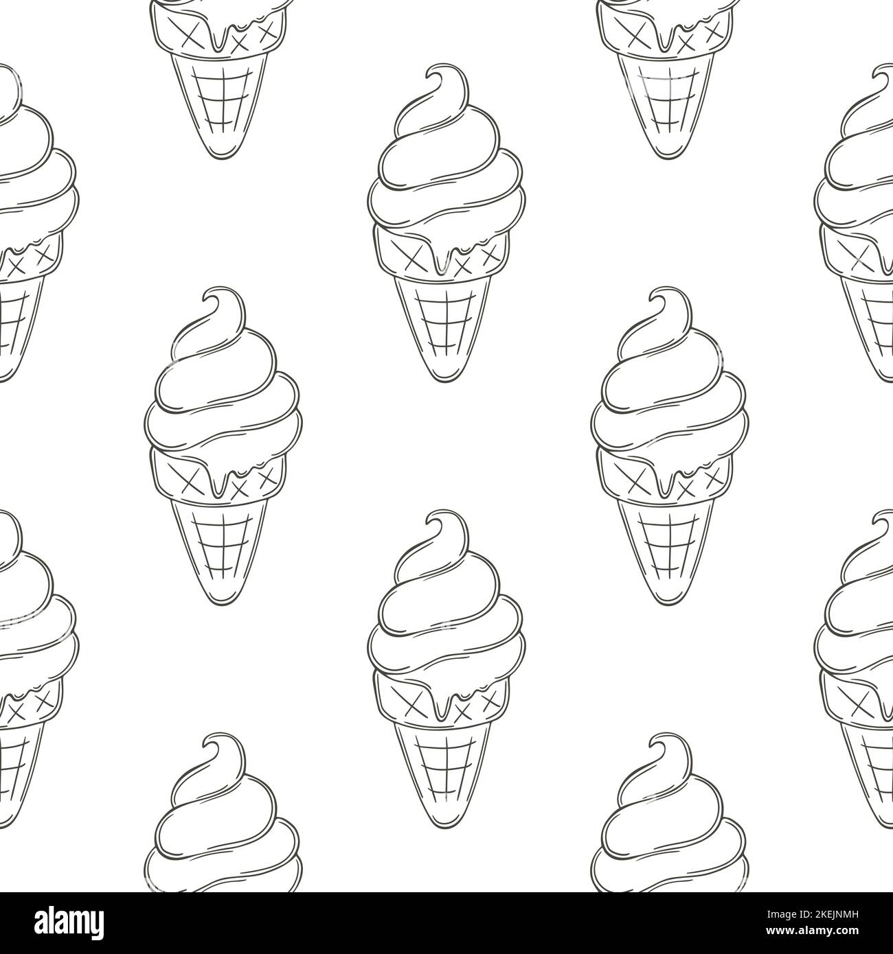 Summer Cute Ice Cream In Waffle Cones Seamless Pattern Coloring