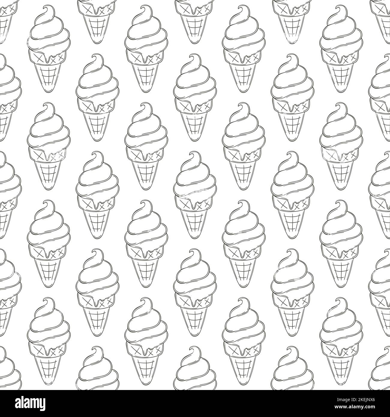 Summer Cute Ice Cream In Waffle Cones Seamless Pattern Coloring
