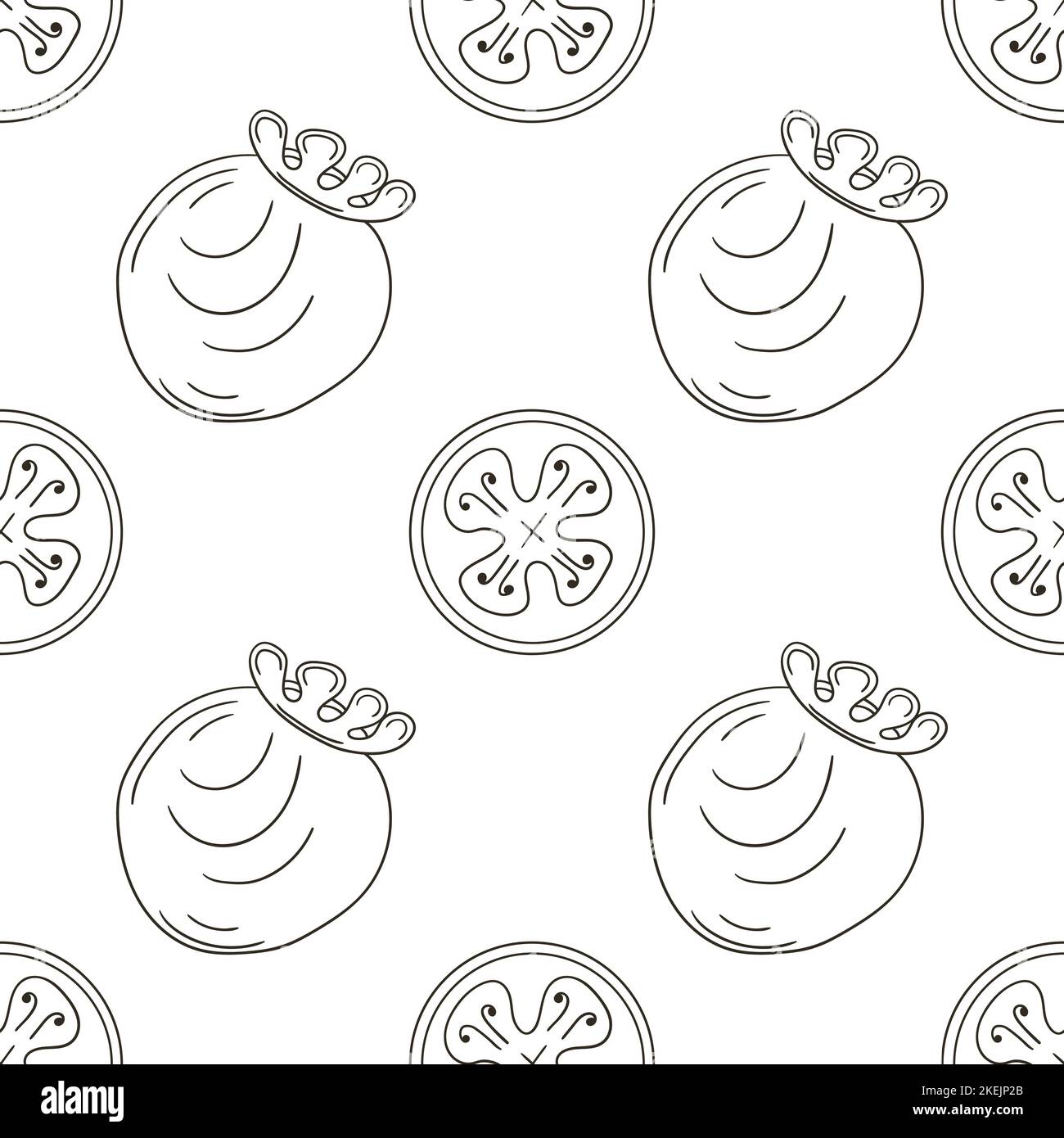 Feijoa. Seamless pattern with tropical fruits. Monochrome in hand draw ...