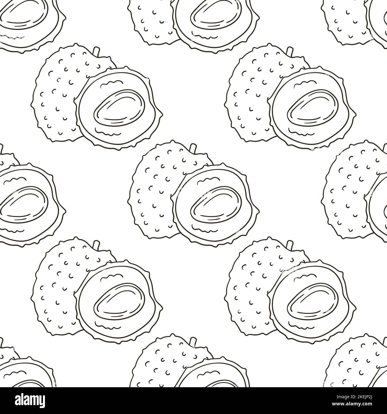 Litchi. Monochrome pattern with tropical fruits. Illustration in hand ...