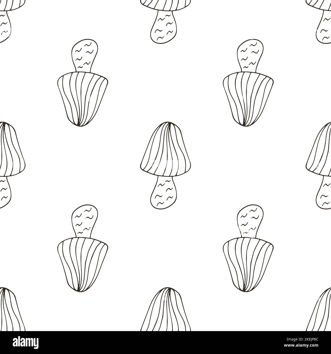 Striped Fairy mushroom. Illustration in hand draw style. Seamless ...