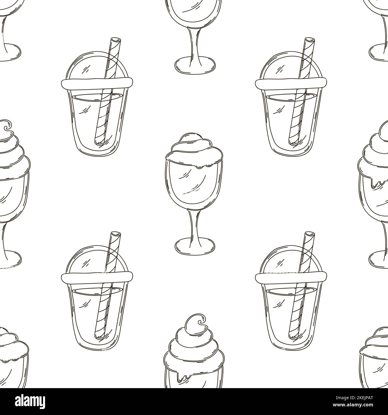 Coloring milkshakes seamless pattern. Cute pattern with cold dessert ...