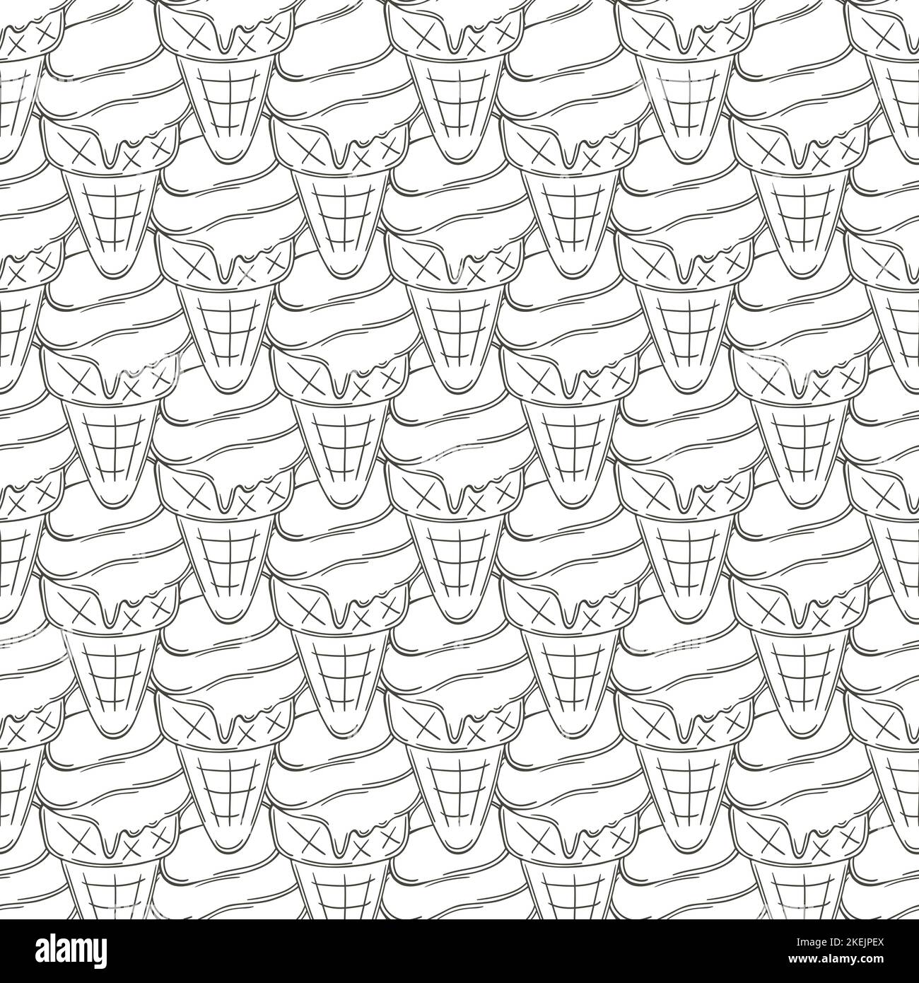 Summer ice cream in waffle cones seamless pattern. Coloring pattern ...