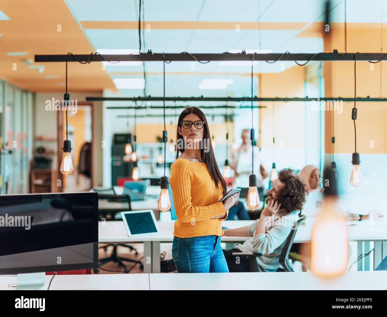 Female boss, manager executive posing in a modern startup office while ...