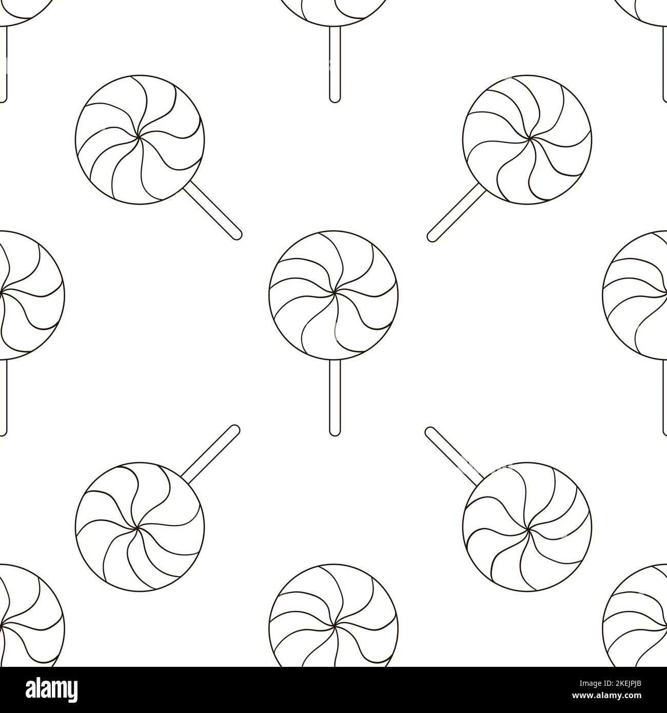 Coloring pattern with sweets. Candies. Round purple lollipops seamless ...