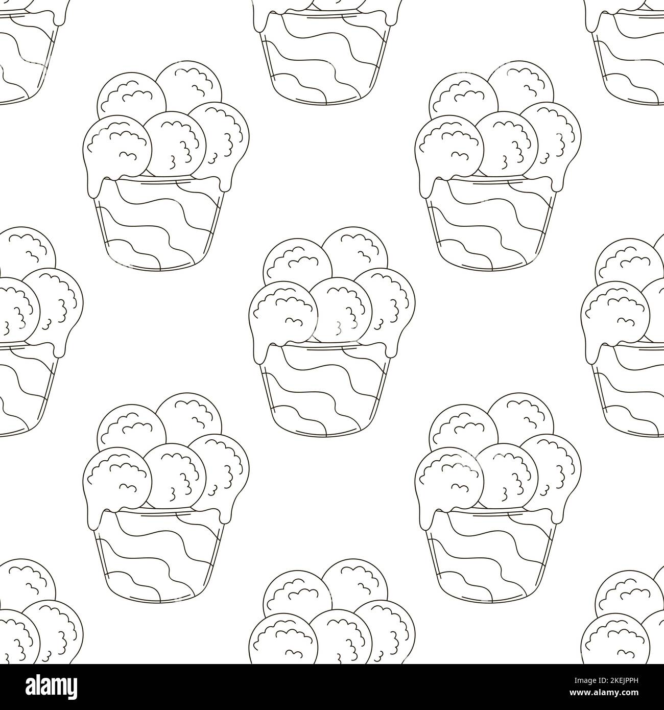 Ice cream seamless pattern. Coloring ice cream balls. Cute summer ...