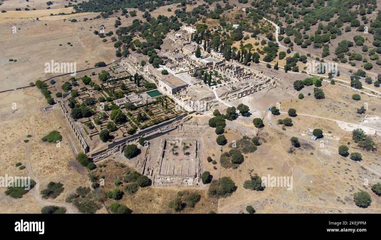 Aerial drone view of the Caliphate City of Medina Azahara in Cordoba ...
