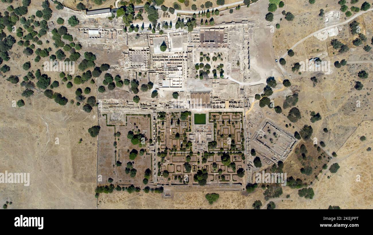 Aerial drone view of the Caliphate City of Medina Azahara in Cordoba ...