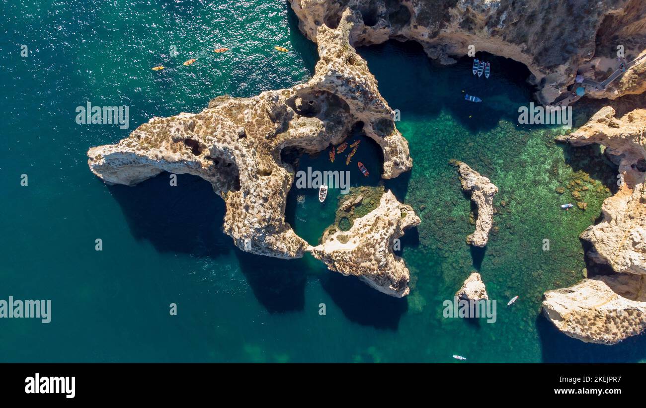 Aerial shot limestone cliffs boats hi-res stock photography and images ...