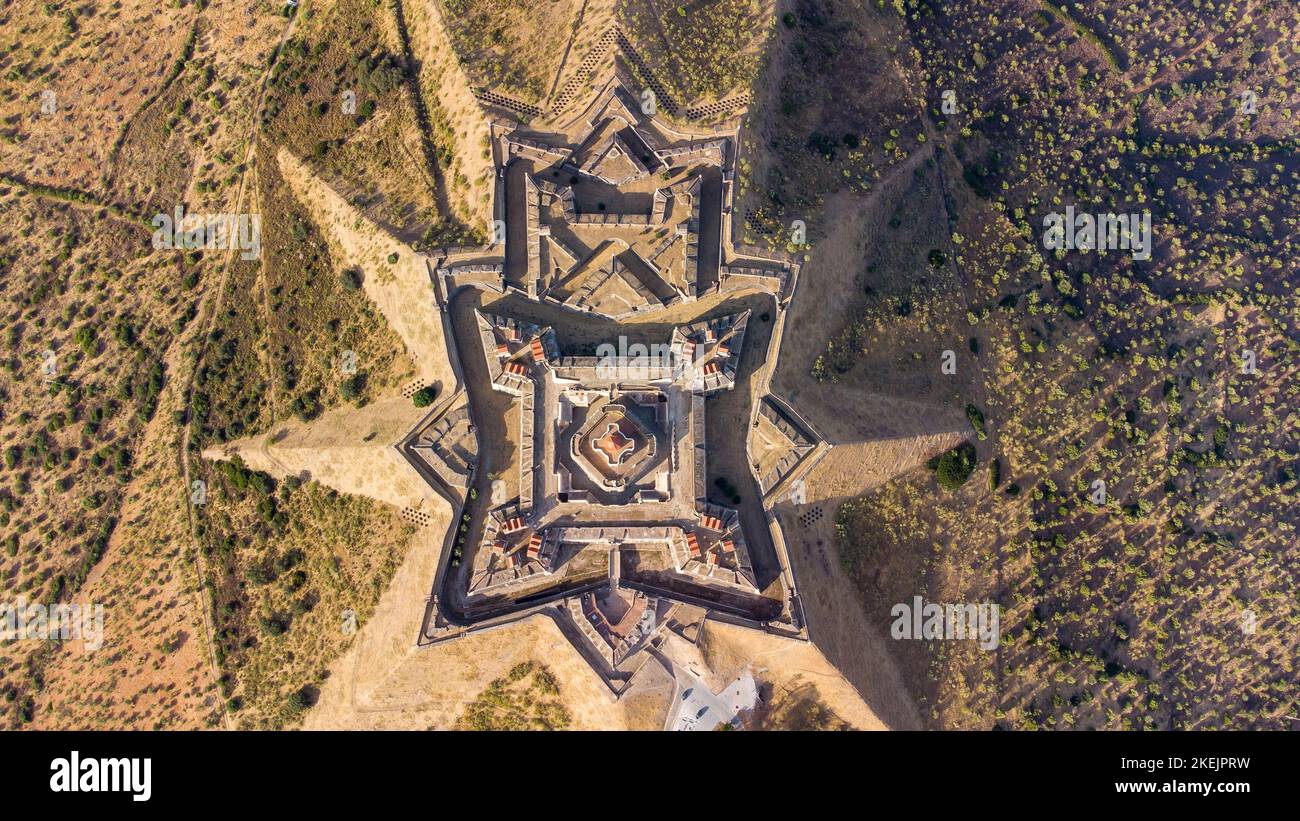 Aerial drone view of the Fort of Graça, Garrison Border Town of Elvas ...