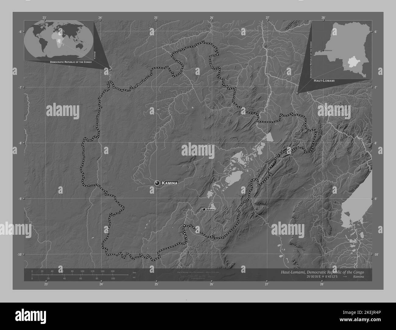 Haut-Lomami, province of Democratic Republic of the Congo. Grayscale ...